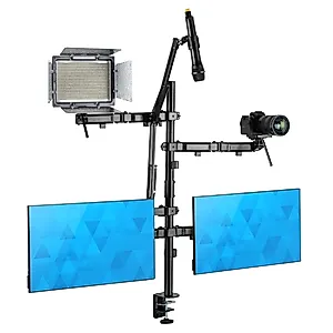 Mount-It! All in One Live Streaming Equipment | 5 Arm Streaming Desk Mount That Holds Dual Monitors, Cameras and Ring Light with Mic | YouTube Setup for Recording and Facebook Live Equipment