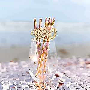 30th Birthday Decor Paper Straws – Metallic Rose Gold & Blush Reusable Straws – Party Straws for Birthday Decorations – Glitter Straws w/Cut-Out Number 30 – Set of 10