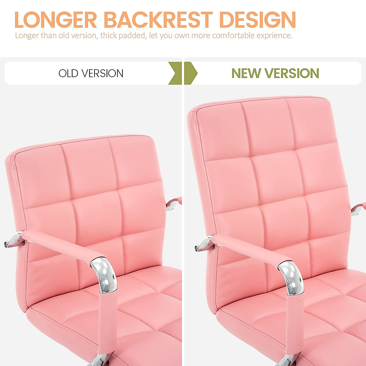 MFD LIVING High Back Desk Chair, Modern PU Leather Home Office Task Chair with Arms, Adjustable Swivel Computer Executive Chair with Wheels (Pink)