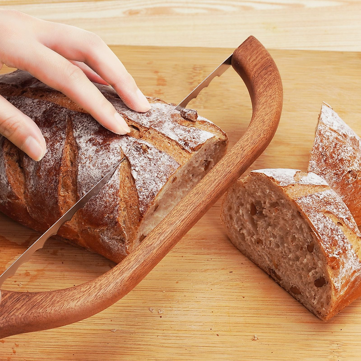 Uprichya Wooden Bread Bow Knife -16" Serrated Bagel Knife – Sourdough Cutter Fiddle Bow Bread Slicer Knife for Homemade Bread, Premium Stainless Steel Saw