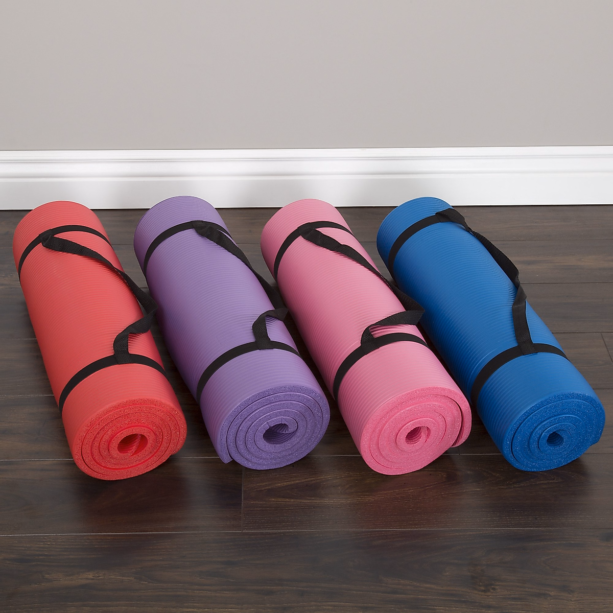 Thick Yoga Mat - Double Sided 1/2-Inch Workout Mat - 71x24-Inch Exercise Mat for Home Gym Fitness or Pilates with Carrying Strap by Wakeman (Blue)