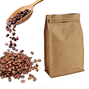 50 Pieces 16 Ounce Kraft Paper Stand Up Coffee Bag/Flat Bottom Pouch with Air Release Valve and Reusable Side Zipper. (50pcs, 1lb/16oz)