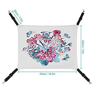 Floral Flowers and Butterfly Pet Hammock Bed Guinea Pig Cage Hammock Small Animal Hanging Bed for Ferret, Chinchilla, Puppy and Other Small Animals