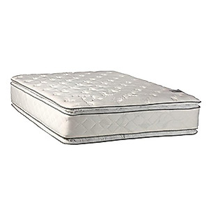 Mattress Solution Medium Plush Double Sided Pillowtop Innerspring Fully Assembled Mattress and 4" Low Profile Wood Box Spring/Foundation Set, Queen, White LT Brown