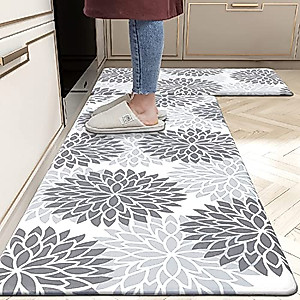 HEBE Anti Fatigue Kitchen Rug Sets 2 Piece Non Skid Kitchen Floor Mats 17"x48"+17"x28" Cushioned Comfort Standing Mat Waterproof Kitchen Runner Mats