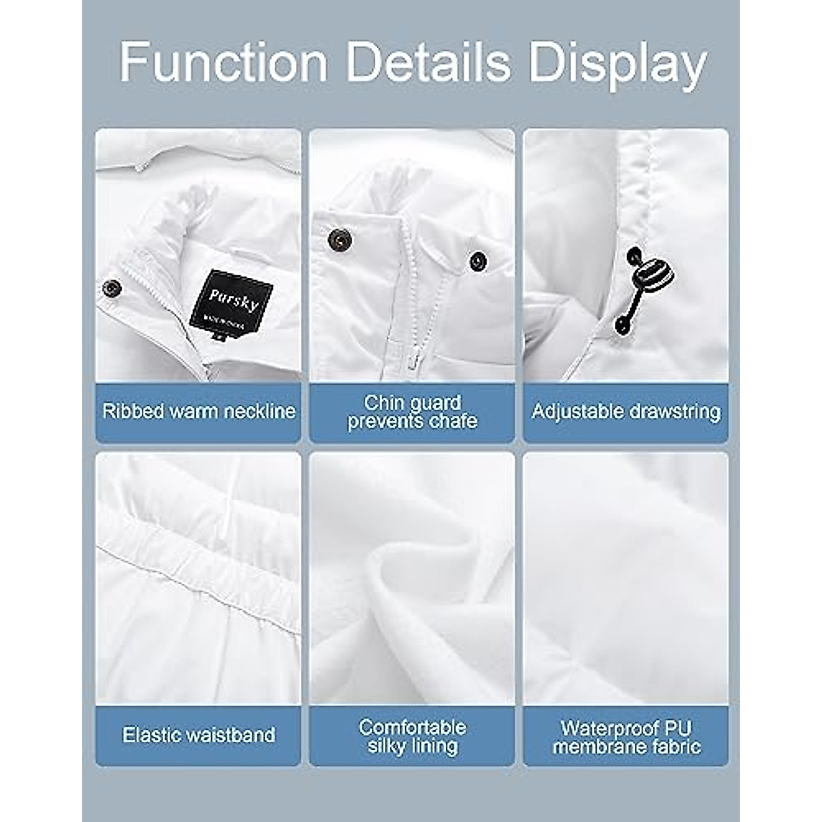 Pursky Women's Winter Coats Lightweight Long-Sleeve Full-Zip Water-Resistant Packable Hooded Puffer Jacket White 2XL