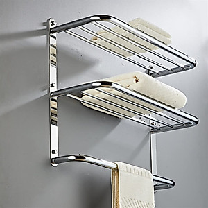 Towel Rack Bathroom Towel Rack, Bath Towel Bar, Chrome Three Tier Towel Hanger, SUS 304 Towel Holder Fixed Bath Towel Holder Bath Shelves Towel Rail Towel Shelf