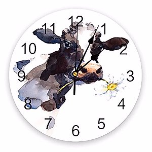 Wall Clock 12 Inch(30cm) Farm Animal Cow Flower Chrysanthemum Art Wall Clock Modern Creativity Home Decoration Mute Big Digital Wall Watch Easy to Read Gift Ideas Clock