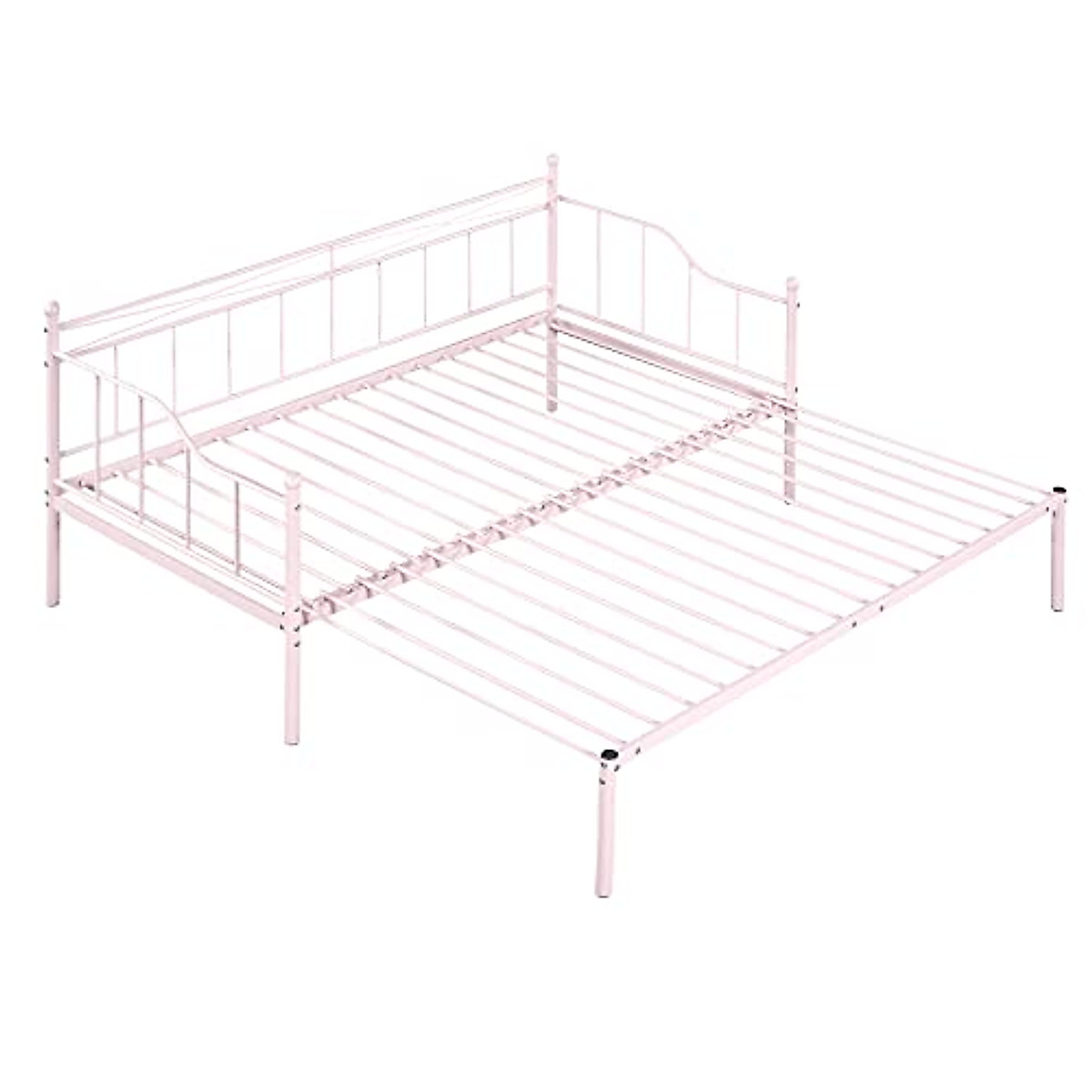 LCH Twin Size Daybed with Trundle, Metal Day Bed with Steel Slat Support,Sofa Bed Frame for Children, Teens and Adults, No Spring Box Need, Suitable for Bedroom, Apartment and Dorm, Pink
