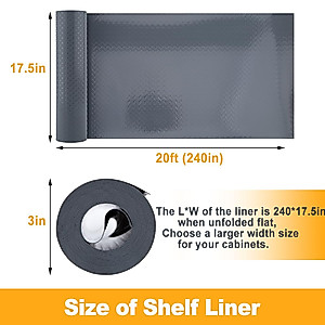 Corodo Shelf Liner, Shelf Liners for Kitchen Cabinets Non-Adhesive, Washable Cupboard Liner, Non Slip Waterproof Drawer Liner for Refrigerator Pantry (Grey, 17.5" x 240")
