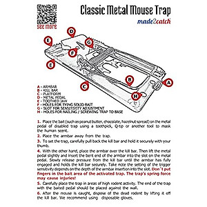Pack of 8 made2catch Classic Metal Mouse Traps Fully Galvanized - Snap Trap for Mice - Mouse Control - Humane Mouse Traps That Work - 8 Traps