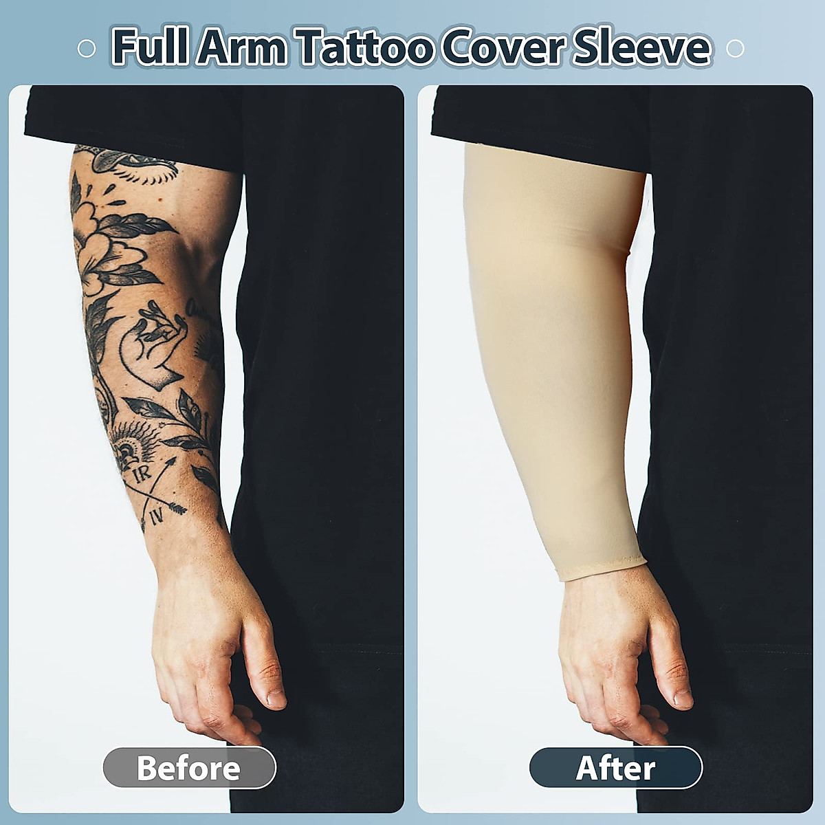 8 Pieces Plus Size Full Arm Sleeves UV Sun Tattoo Arm Sleeve Cooling Arm Compression Covers Tattoo Cover Up for Women Men (Beige)