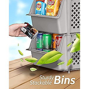 Skywin Plastic Stackable Storage Bins for Pantry - Stackable Bins For Organizing Food, Kitchen, and Bathroom Essentials (Light Grey, 2-Pack)