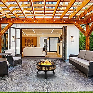 Wood Fire Pits,Bonfire Pit,Fire Pits for Outside,30 Inch Round Cast Iron Fire Pit for Patio,Backyard with Spark Screen,Fire Poker and Metal Grate (Flame)