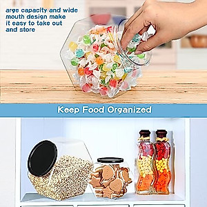 Dandat 12 Pcs Plastic Candy Jars Container with lids, Hexagon Shaped Jars 30oz and 73oz Clear Wide Mouth Candy Storage Jar for Cookies, Candy, Snacks, Paper Stars, Detergent Pods, Gifts and Storage