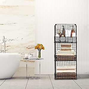 PUPPYCUTE Stackable Wire Storage Baskets for Kitchen Closet Pantry, Hanging Closet Organizers Storage Shelves Organization, Wall Mount Metal Basket Bins, Clothing Vegetable & Fruit Organizer 3 pcs