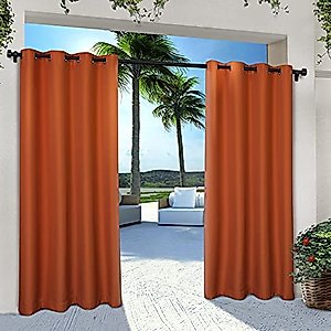 Exclusive Home Cabana Solid Indoor/Outdoor Light Filtering Grommet Top Curtain Panel, 54"x84", Mecca Orange, Set of 2
