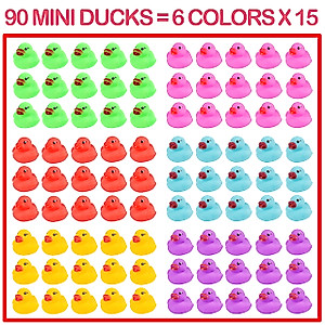 90-Pack Mini Rubber Ducks Set, Mini Colorful Rubber Duckies Bath Toy for Child,Float & Squeak Tiny Ducks Pool Toy Set for Kids Party Favors,Birthday Party Supplies,Prize Rewards
