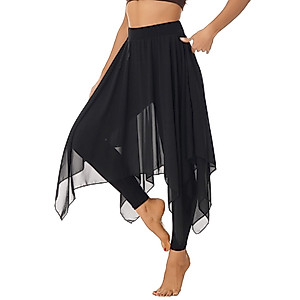 XUNZOO Skirted Leggings for Women Flowy Asymmetric Sheer Chiffon Skirts Ballet Yoga Latin Dance Pantskirt Black 3X-Large