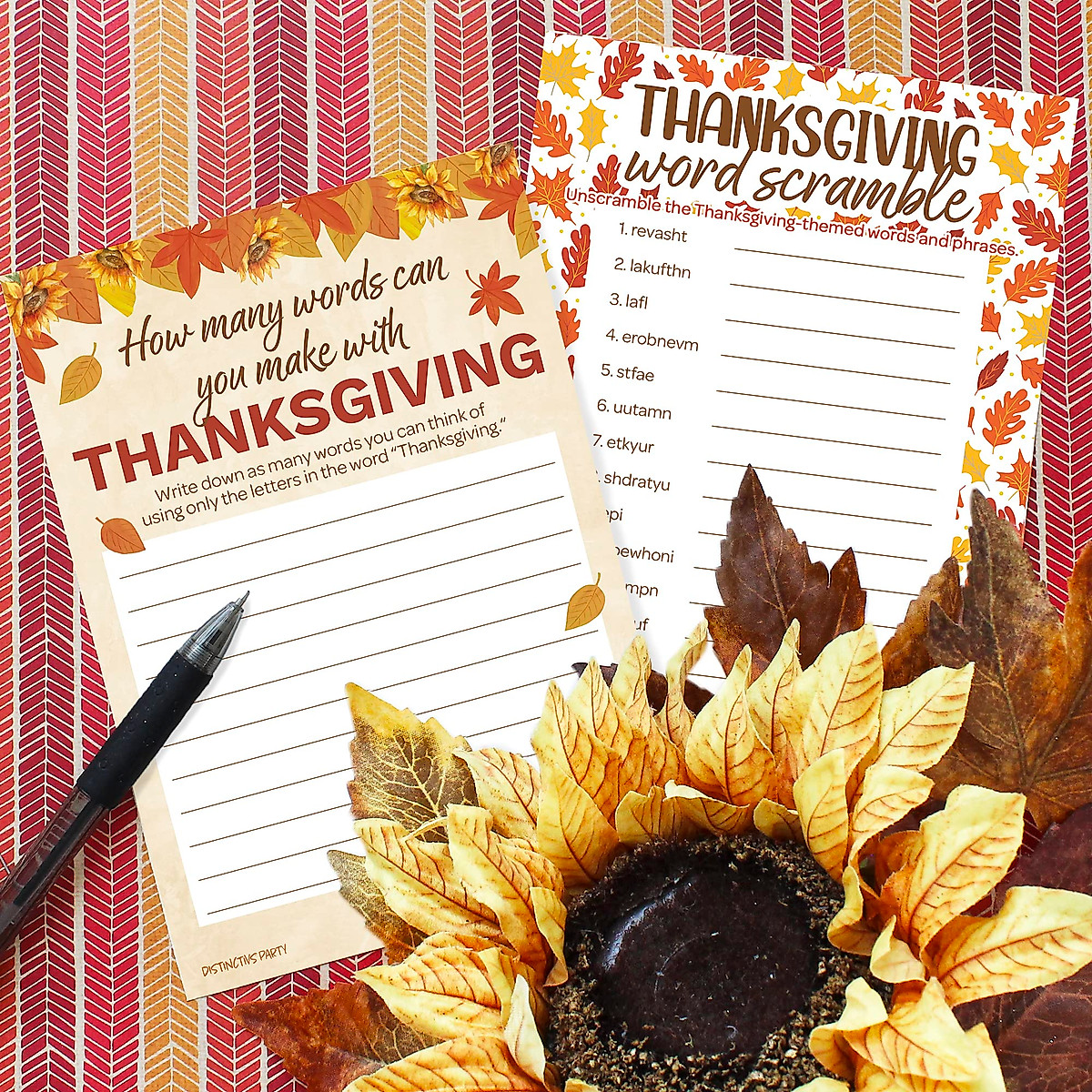 DISTINCTIVS Thanksgiving Party Games, Word Scramble and Thanksigiving Anagram Game (2 Game Bundle) - 25 Dual Sided Cards, Friendsgiving Party Games, Thanksgiving Family Games