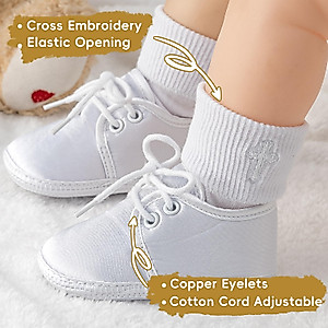 Booulfi Baby Sock Shoes White Newborn Booties Infant Baptism Shoes Socks for Baby Boy 3-6 Months Baptism Christening Easter Outfits for Boys Girl