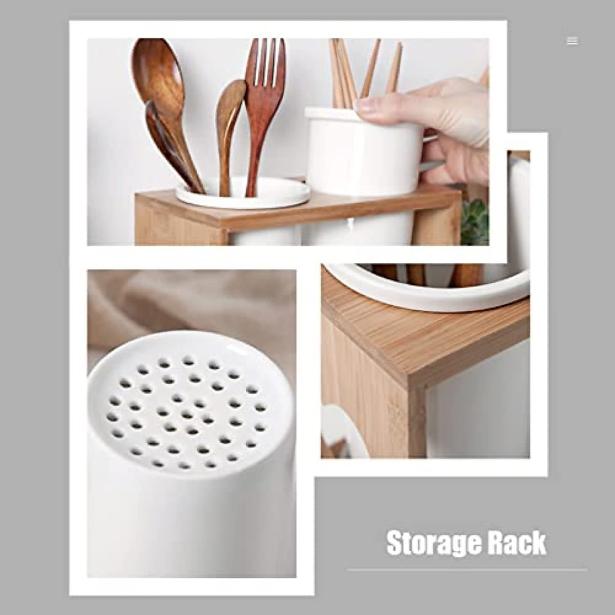 MAEPA Kitchen Utensil Holder Ceramic Utensils Crock Farmhouse Utensil Caddy Cutlery Storage Organizer with Stand for Kitchen Countertop
