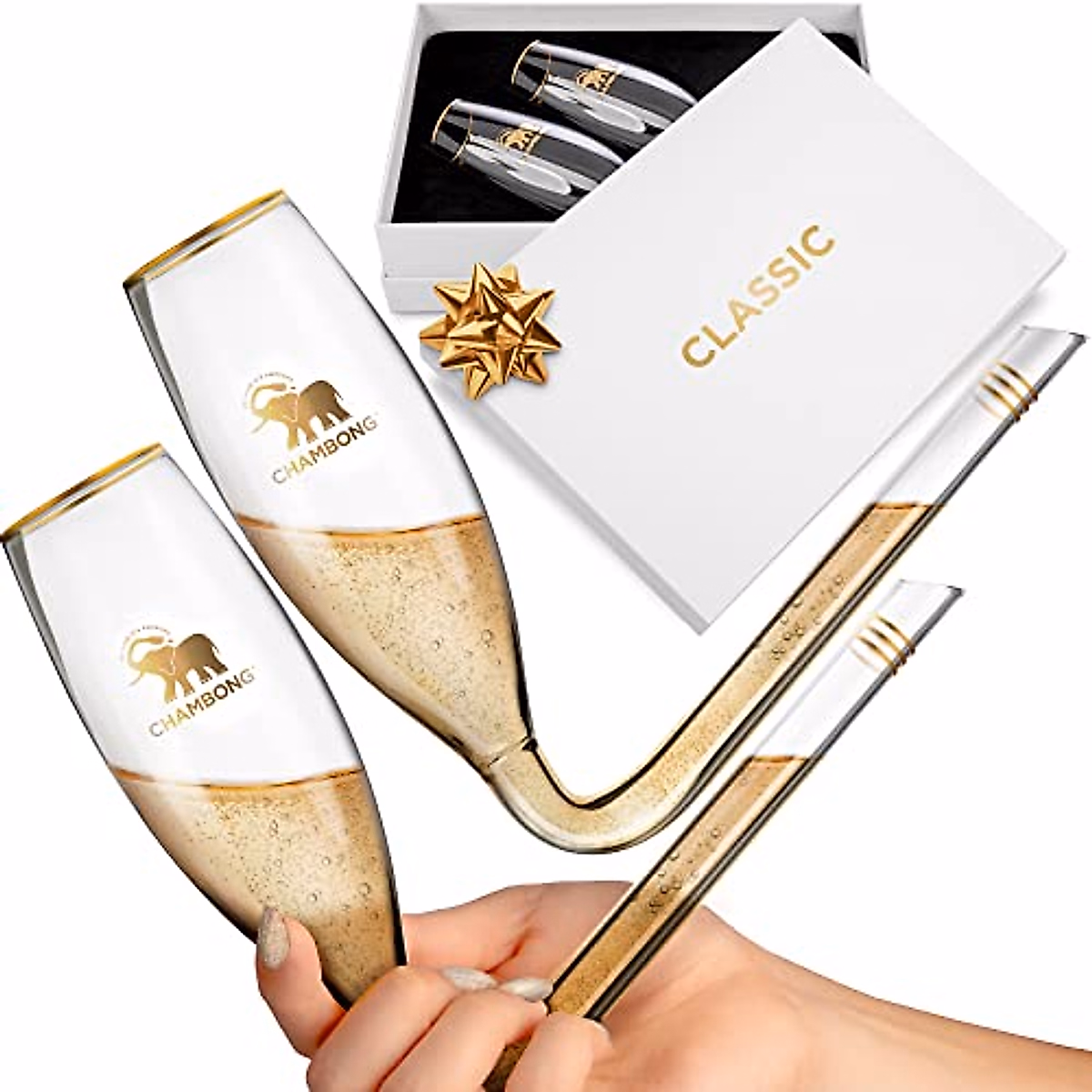 Chambong Champagne Glass - Unique Gifts for Bachelorette Party Favors, Engagement Gifts & White Elephant Gifts - Party Style Champagne Glasses - (Glass, 6 oz. 2-Pc Set)