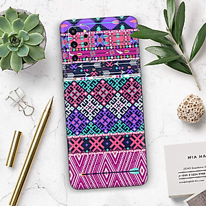 DesignSkinz Pink & Teal Modern Colored Aztec Pattern Protective Vinyl Decal Wrap Skin Cover Compatible with The Samsung Galaxy S20 (Screen Trim & Back Glass Skin)
