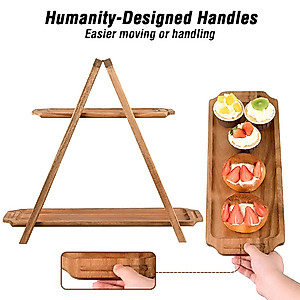 KADAR Acacia Wood Tiered Serving Tray, 3 Tier Serving Platter Party Serving Dishes Trays Platters-3 Trays of Max Length 20” and 6.5” Width