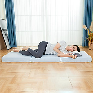 Hush Hutting Folding Mattress, 4 inch Memory Form Portable Trifold Mattress Topper with Washable Cover, Non-Slip Bottom Camping Guest Bed, Play Mat, Single Size - 75"x25"x4"