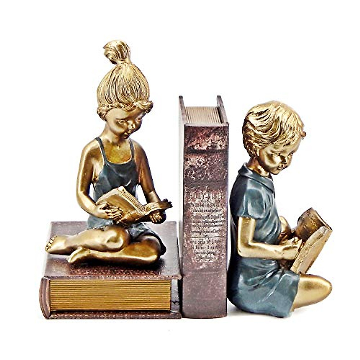 Bellaa 22951 Boy Girl Bookends Studious Reading Scholar Bookrack Book End 8 inch