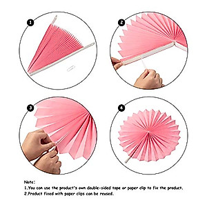 24 Pieces Paper Fans Decoration Set, Including 12 Tissue Paper Flowers, 6 Pink Hanging Paper Fans Garlands Decoration, 6 Paper Poms Ball Decoration Flowers Craft Kit for Wedding, Birthday, Baby Shower