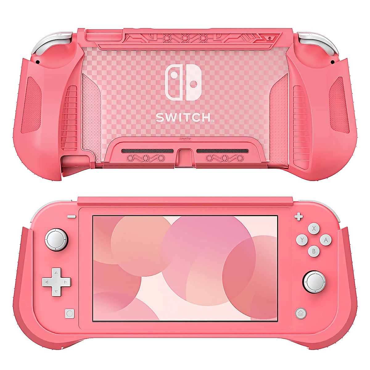 HEYSTOP Case Compatible with Nintendo Switch Lite, with Tempered Glass Screen Protector and 6 Thumb Grip, TPU Protective Cover for Switch Lite with Anti-Scratch/Anti-Dust (Pink)