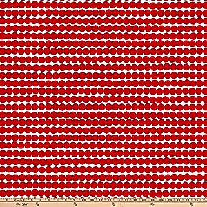 Marimekko Rasymatto Cotton Fabric, White/Red, Fabric By The Yard