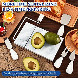 Marble Cheese Slicer 5 x 8 Inch Cheese Cutter and 4 Pcs Cheese Knife with Handle Cheese Heavy Cutter Set for Kitchen Charcuterie Cutting Cheeses, Butter, Meats, Other Appetizers, White