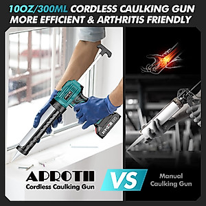 APROTII Cordless Caulking Gun Compatible with Makita Battery, Electric Caulk Gun w/ 4 Adjustable Speeds, LED Light, Drip-Free Adhesive 10OZ/300ML Caulk Gun for Filling, Sealing (No Battery)