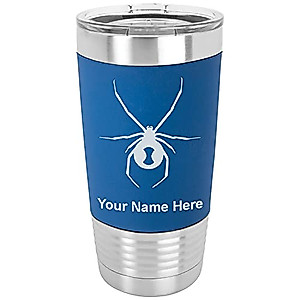 LaserGram 20oz Vacuum Insulated Tumbler Mug, Black Widow Spider, Personalized Engraving Included (Silicone Grip, Dark Blue)