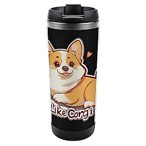 I Like Corgi Dog Travel Coffee Mug Reusable Insulated Drinking Cup with Lid for Home Outdoor Works 13 Oz