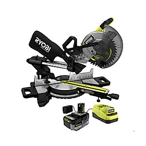 RYOBI ONE+ HP 18V Brushless Cordless 10 in. Sliding Compound Miter Saw Kit with 4.0 Ah HIGH PERFORMANCE Battery and Charger