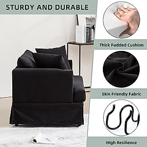 ASAHREE 47'' Mid Century Oversized Reading Armchair, Corduroy 2 Seater Upholstered Sofa Loveseat with 2 Cup Holder, Comfy Modern Accent Chair for Bedroom, Living Room, Black