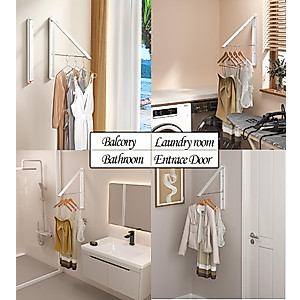 Dr.DJ Clothes Drying Rack Wall Mounted, Retractable & Foldable Clothes Hanger for Laundry Room Organization and Storage, Clothes Hanger Rack for Dorm, Closet, Balcony, Laundry Room(1P, Metal, White)