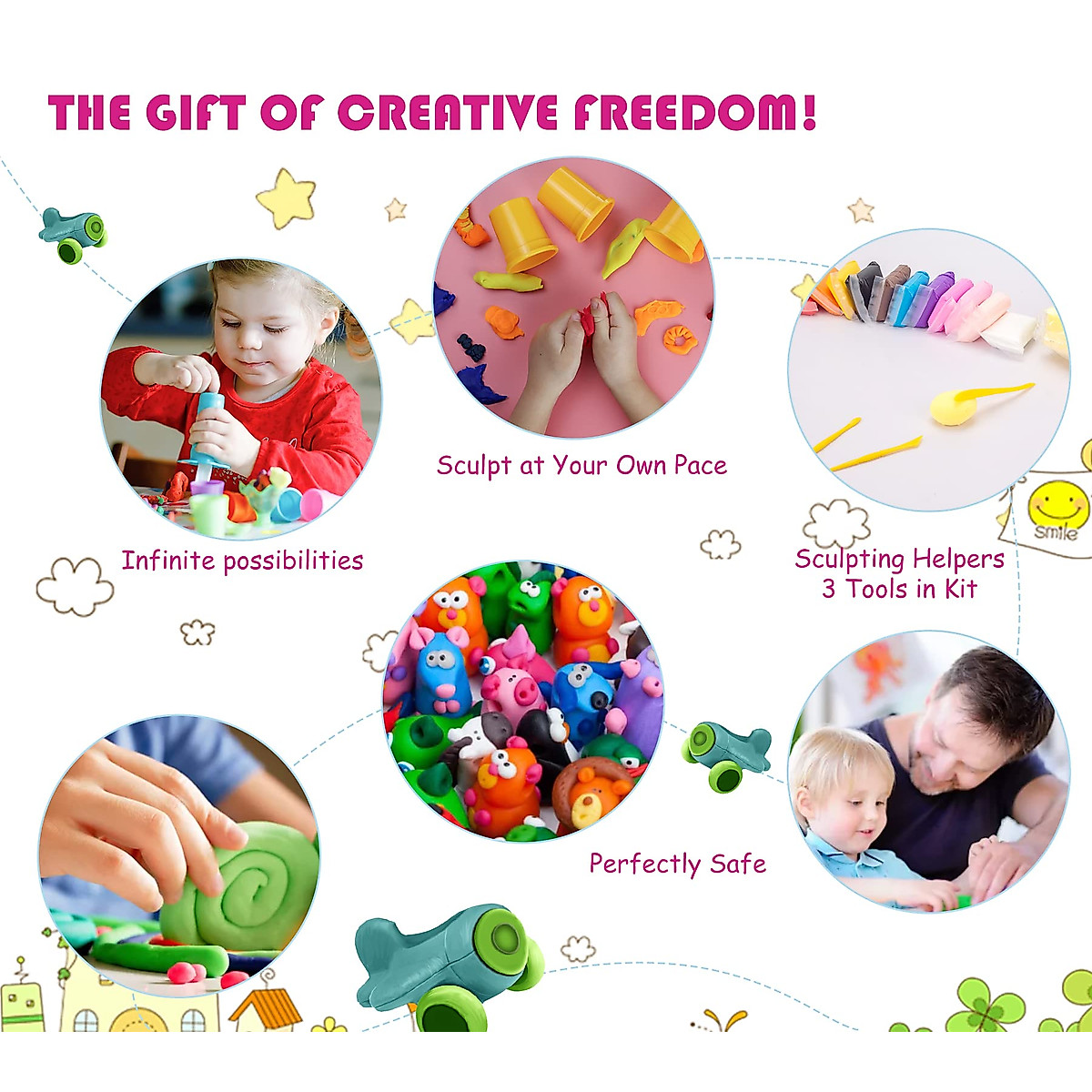 Air Dry Clay, 36 Colors Modeling Clay Kit with 3 Sculpting Tools, Magic Foam Clay for Kids and Adults, DIY Molding Clay Gift for Boys and Girls