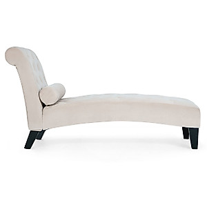BELLEZE Modern Chaise Lounge Chair Indoor, Leisure Chaise Lounge Sofa Upholstered Couch, Button Tufted Back Seat with Matching Accent Pillow, and Hardwood Legs - Beige