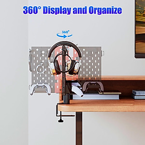 PUTORSEN Headphone and Controller Holder for Desk, Rotatable DIY Modular Headphones Holder & Controller Stand with Cable Hooks, Clamped Above/Under Desk for Xbox PS5 PS4 Switch Controller