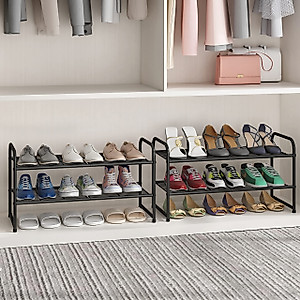 Simple Trending 2-Pack 2-Tier Stackable Shoe Rack, Metal Shoe Shelf Storage Organizer, Black