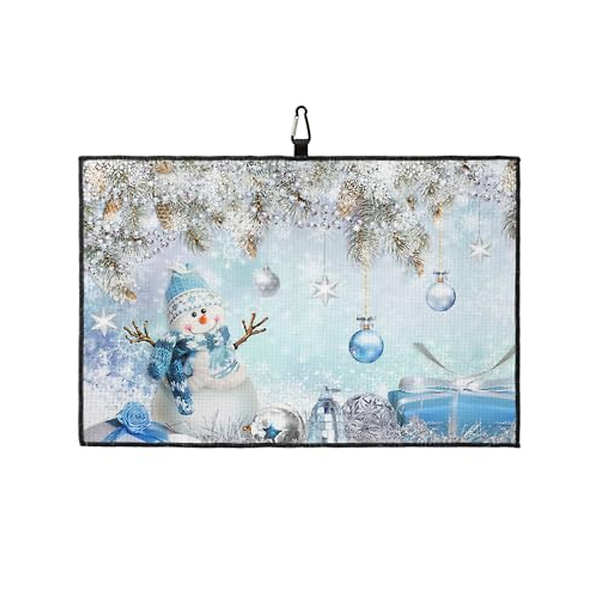 Yun Nist Golf Towel Christmas Snowman Light Ball Pine Cone,Waffle Pattern Microfiber Club Cleaner Golf Towels with Carabiner Clip for Women Men Dad,Winter Snowflake Golf Towel for Golf Bags,24x16in