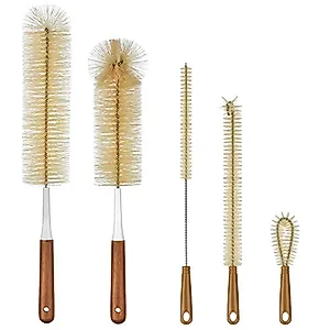 ALINK 5-Pack Bottle Brush Cleaner - Long Bamboo Handle Water Bottle Straw Cleaning Brush for Washing Narrow Neck Beer Wine Decanter, Baby/Sports Bottle, Thermos, Flask