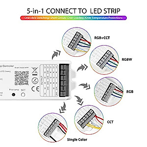 XXK LM052 ZigBee 3.0 LED Strip Controller RGB CCT RGBW 5in1 Dimmable Compatible with Smart Life APP/Alexa Echo/Google Assistant Home/Siri, DC12-24V Lights Controller（Require ZigBee Hub）