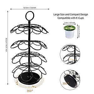ROWISE K-Cup Pod Carousel Holder and Organizer for 36 Pods - Spins 360 Degrees, Detachable, Modern Metal Design in Black for Home and Office Counters