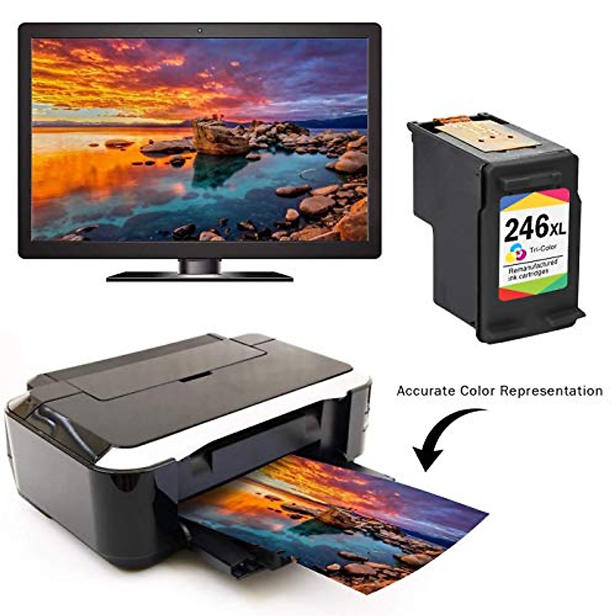 Limeink 1 Remanufactured CL-246XL 246 XL High Yield Ink Cartridges for Pixma iP2820 MG2420 MG2520 MG2920 MG2924 MG2922 MX492 Shows Accurate Ink Level